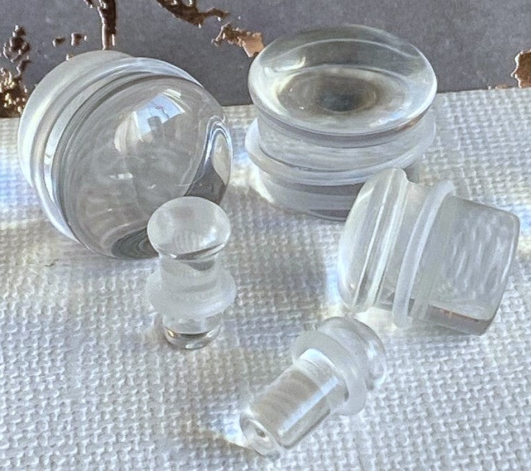 PAIR Clear Glass Single Flare Plugs Gauges Tunnels Earlets Body Pierci ...